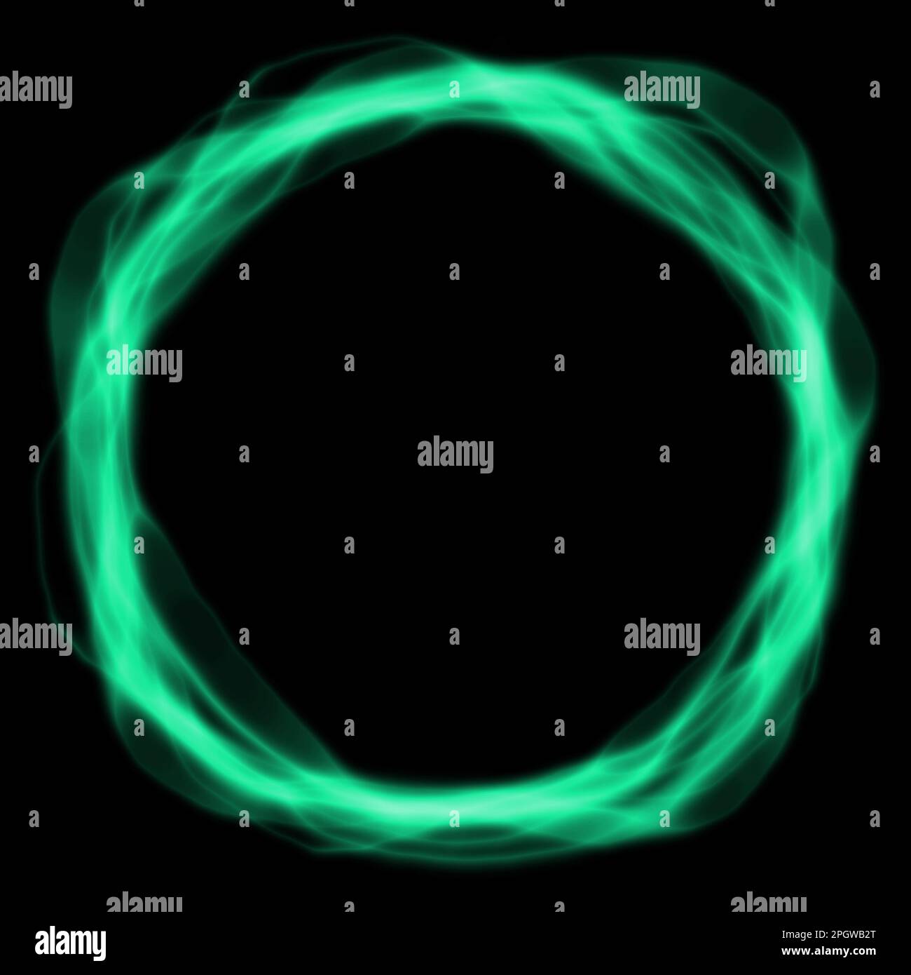 Abstract green neon light circle frame on black background Stock Photo ...