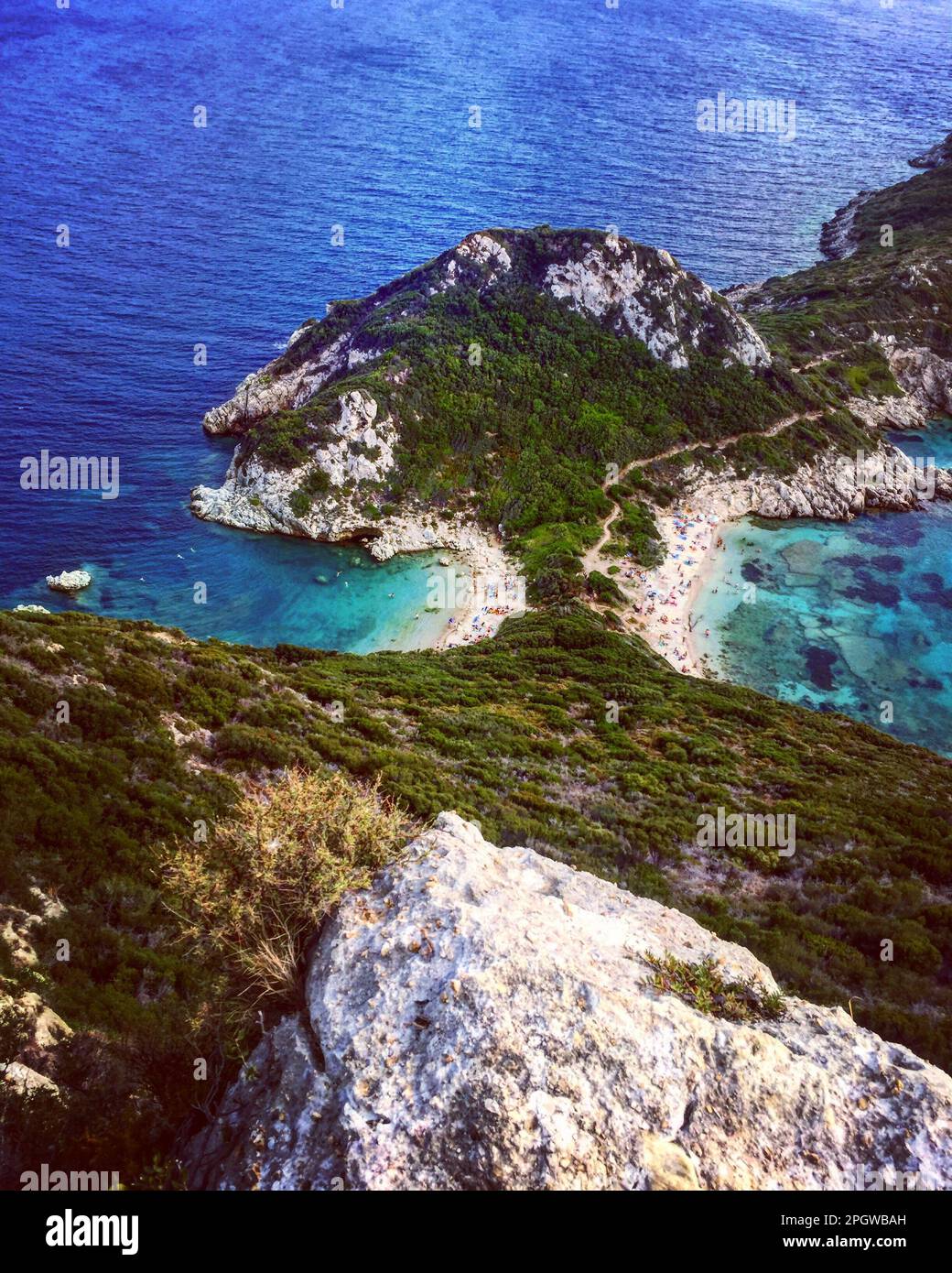 A stunning aerial view of Corfu island in Greece, featuring a clear ...
