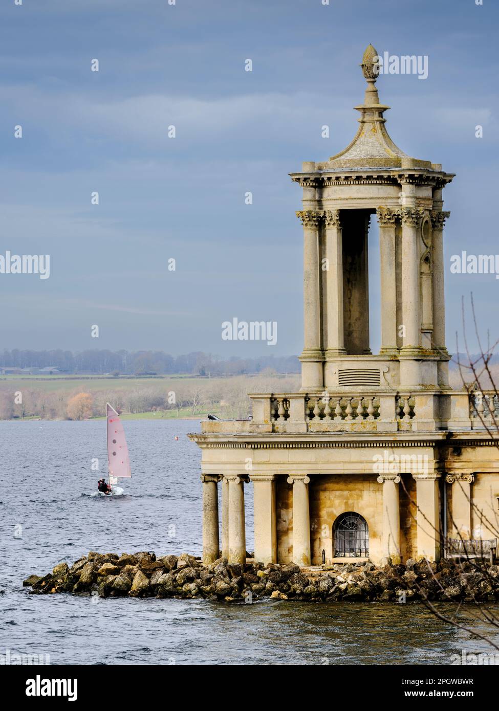 A distant view of Normanton Church viewed from a low angle across ...