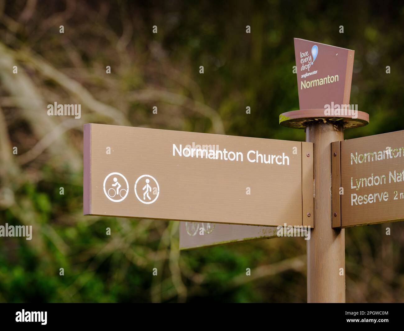 Signs by Anglian Water for visitors to Normanton Church at Rutland ...