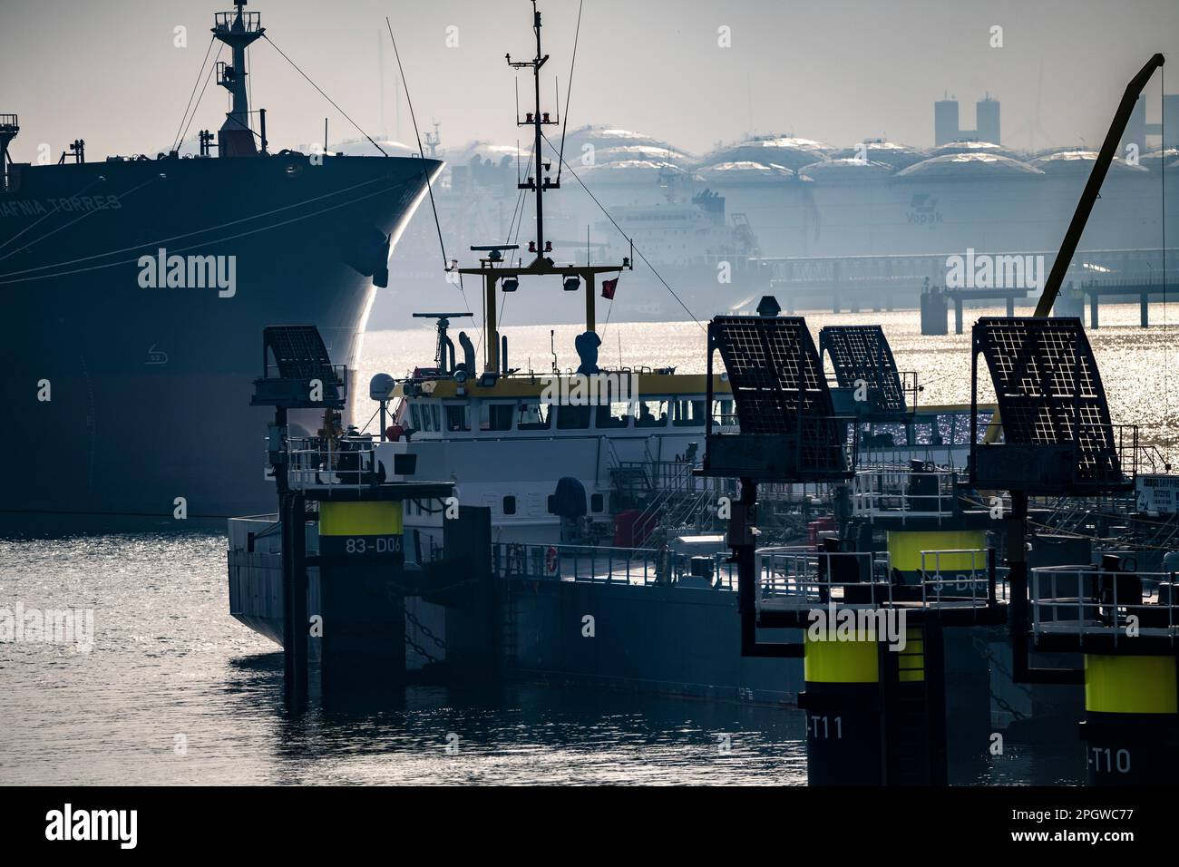Cargo ships, tankers in the seaport of Rotterdam, in the Petroleumhaven ...