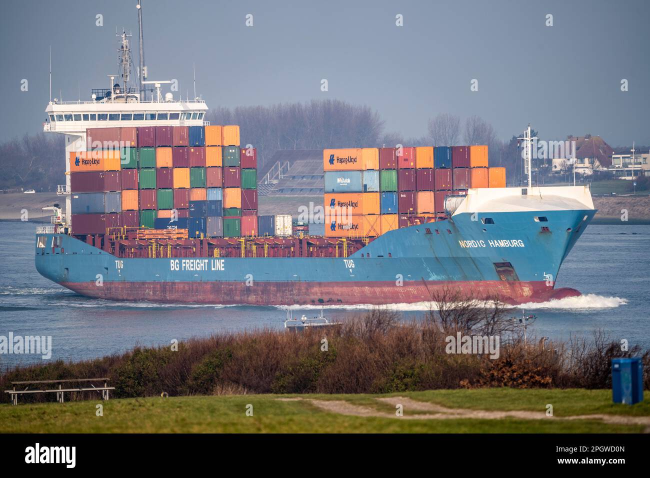 Container cargo ship Nordic Hamburg, BG Freight Line, on the Nieuwe ...