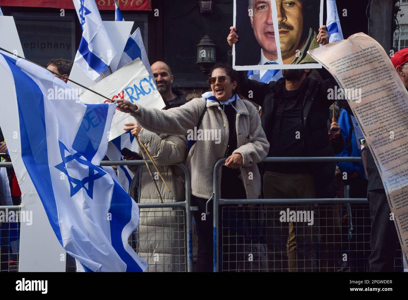 London, UK. 24th March 2023. Crowds of British Israelis staged a ...