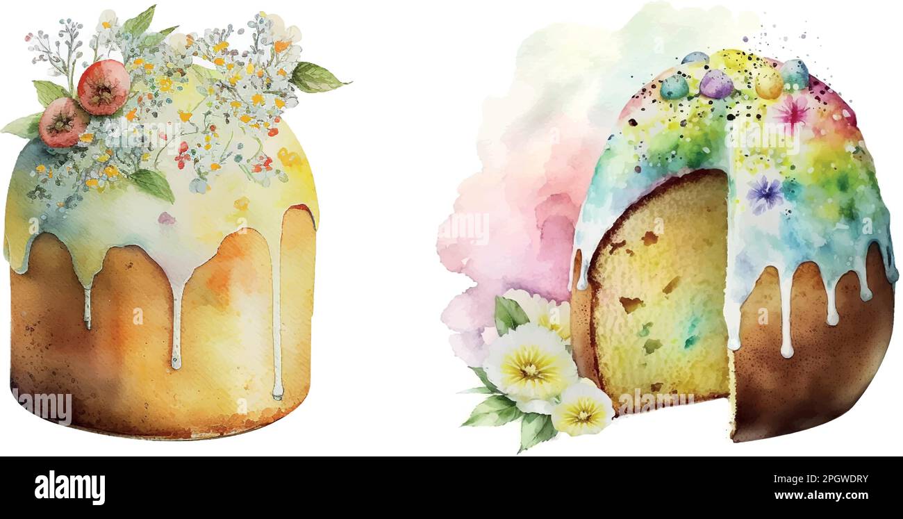 Easter cake hand-drawn watercolor. Vectorized watercolor drawing Stock ...