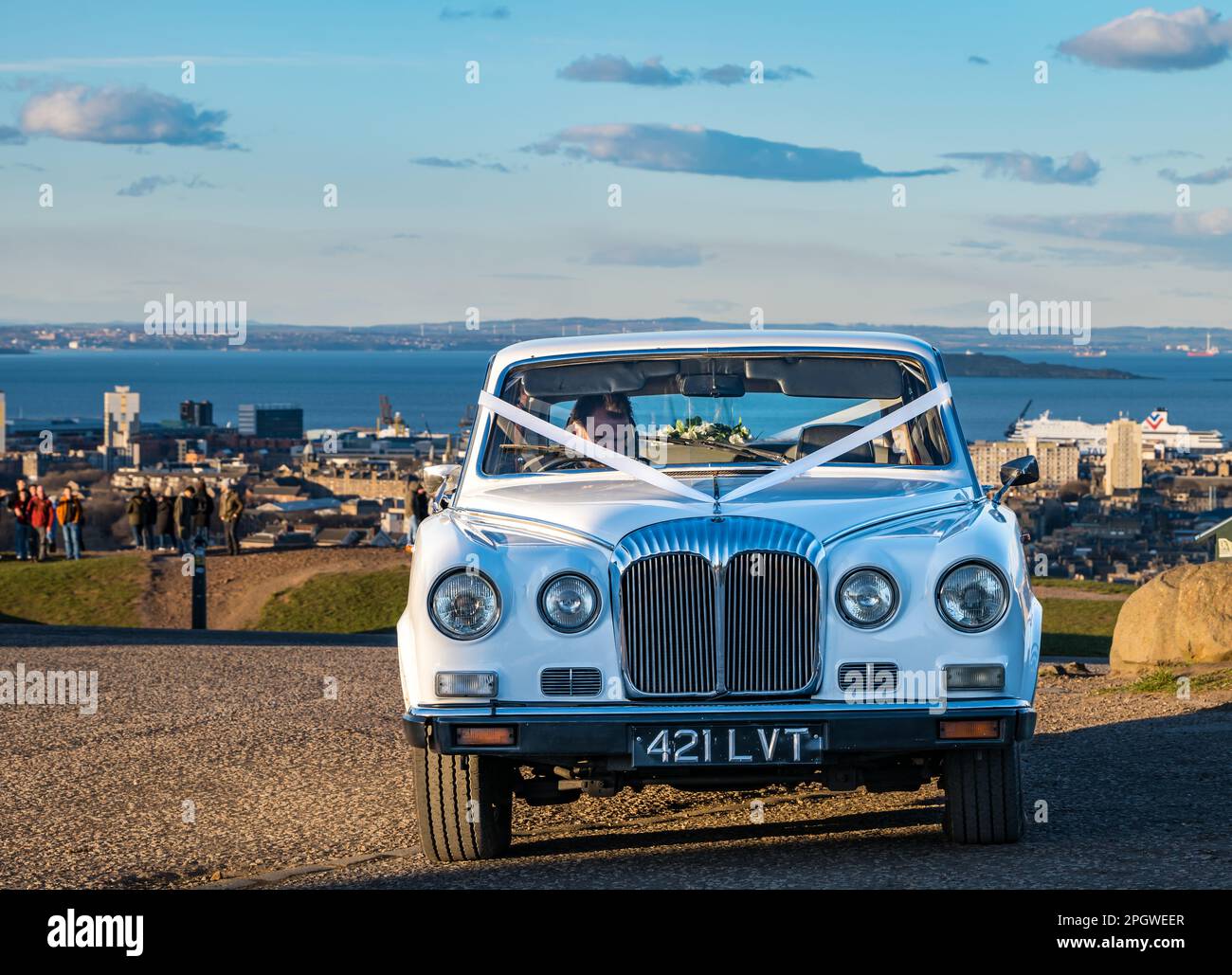 Wedding car, 1991 Daimler, Calton Hill, Edinburgh, Scotland, UK Stock ...