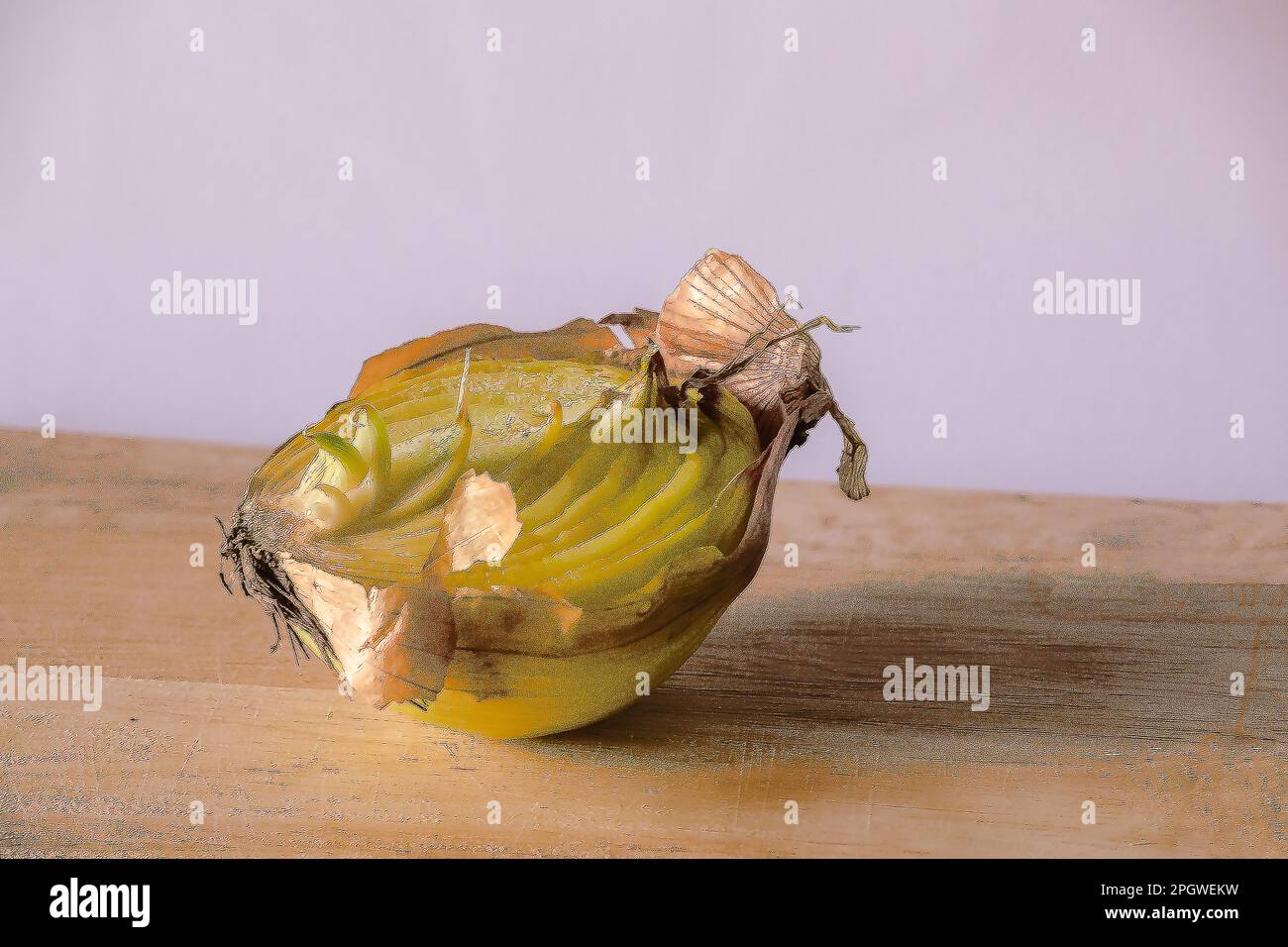 Sliced onion with half onion on wood cutting board background hi-res ...