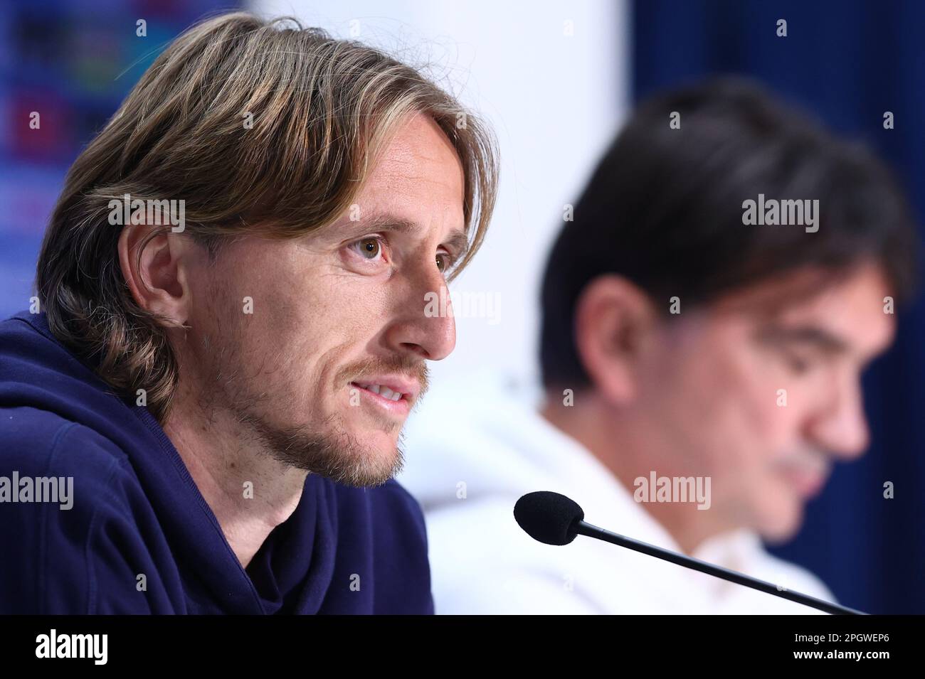 Luka Modric of Croatia speaks on a press conference of the Croatia ...