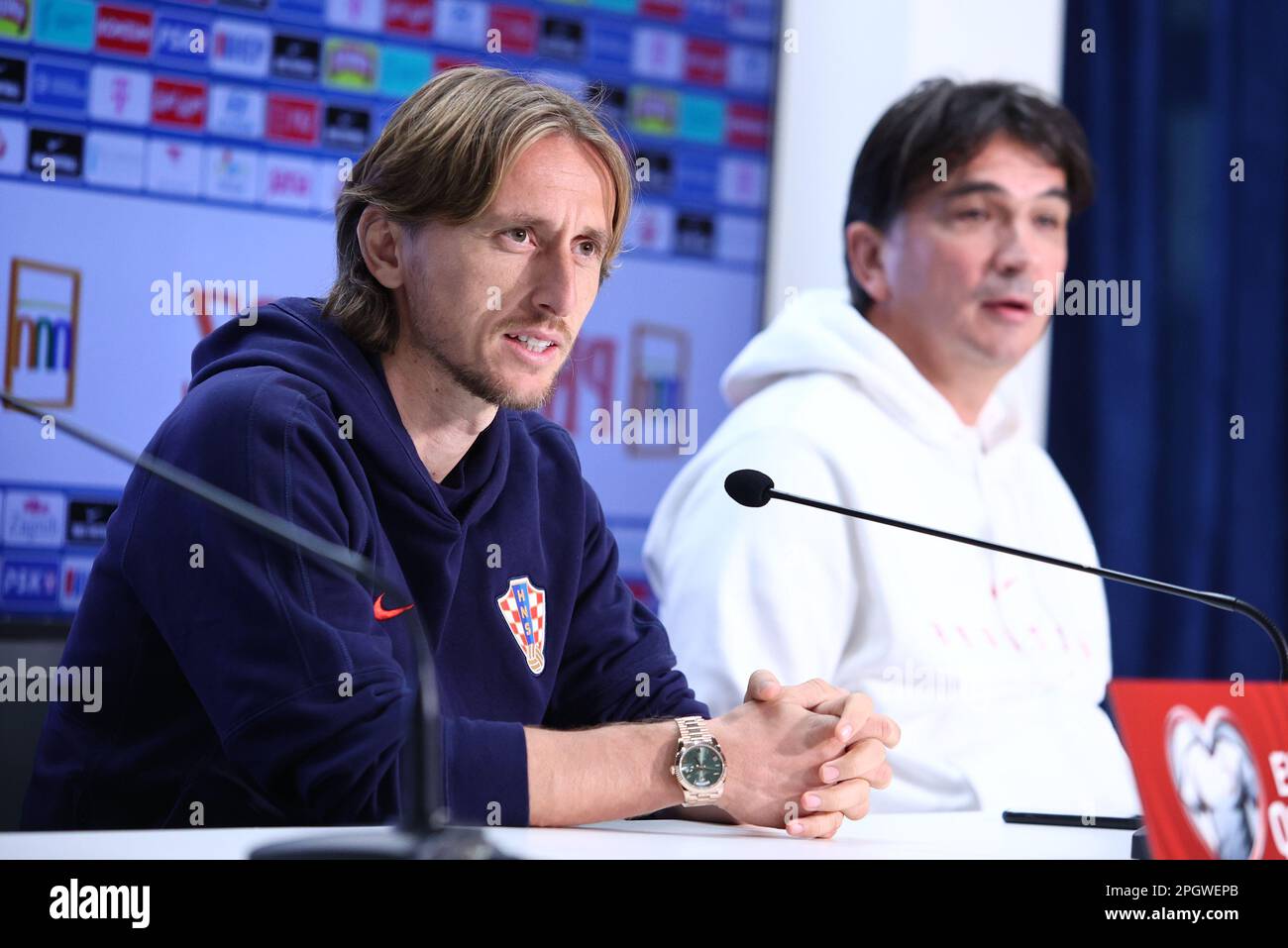 Luka Modric of Croatia speaks on a press conference of the Croatia ...