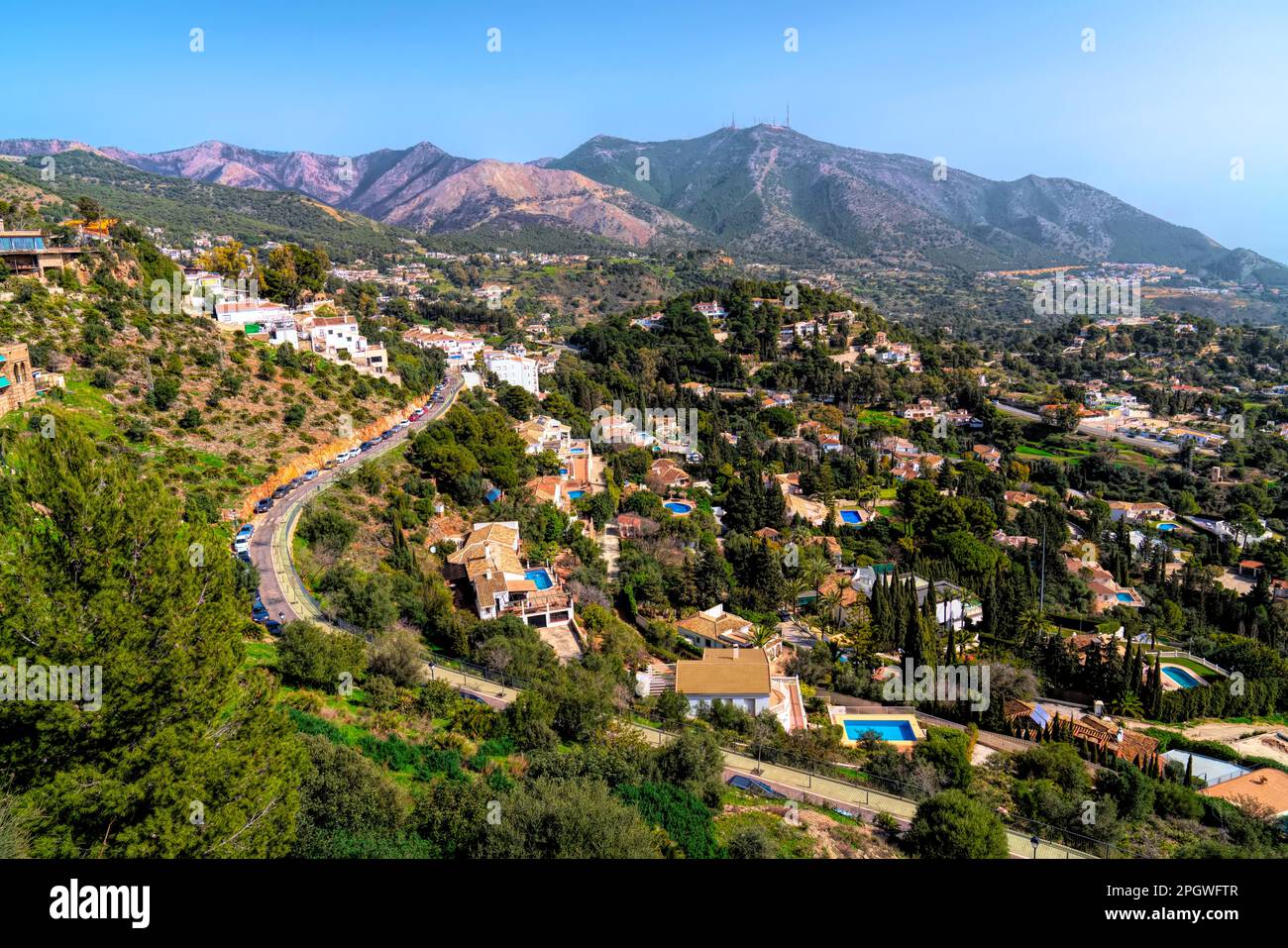 Mijas Pueblo Spain view from blanco village to houses and mountains ...