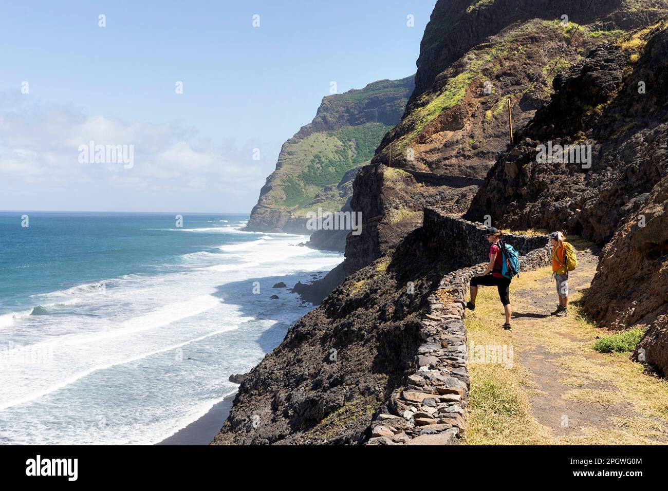 Mother and son, tourists, on a family hiking trip on a best hiking ...