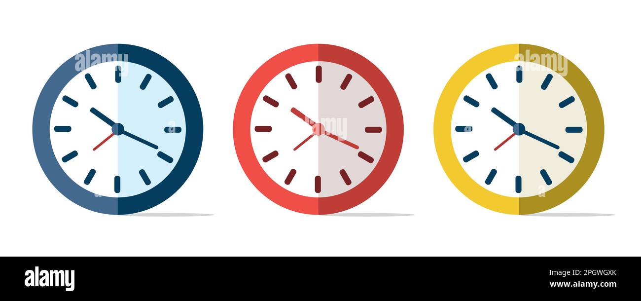 Flat long shadow clock icon isolated on white background . Vector ...