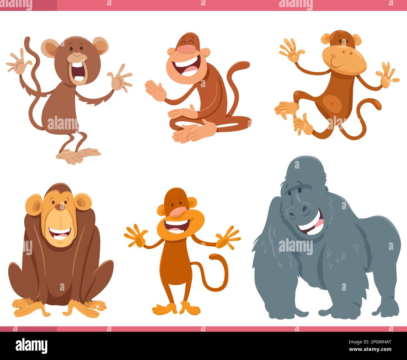 Cartoon illustration of funny monkeys and apes animal characters set ...
