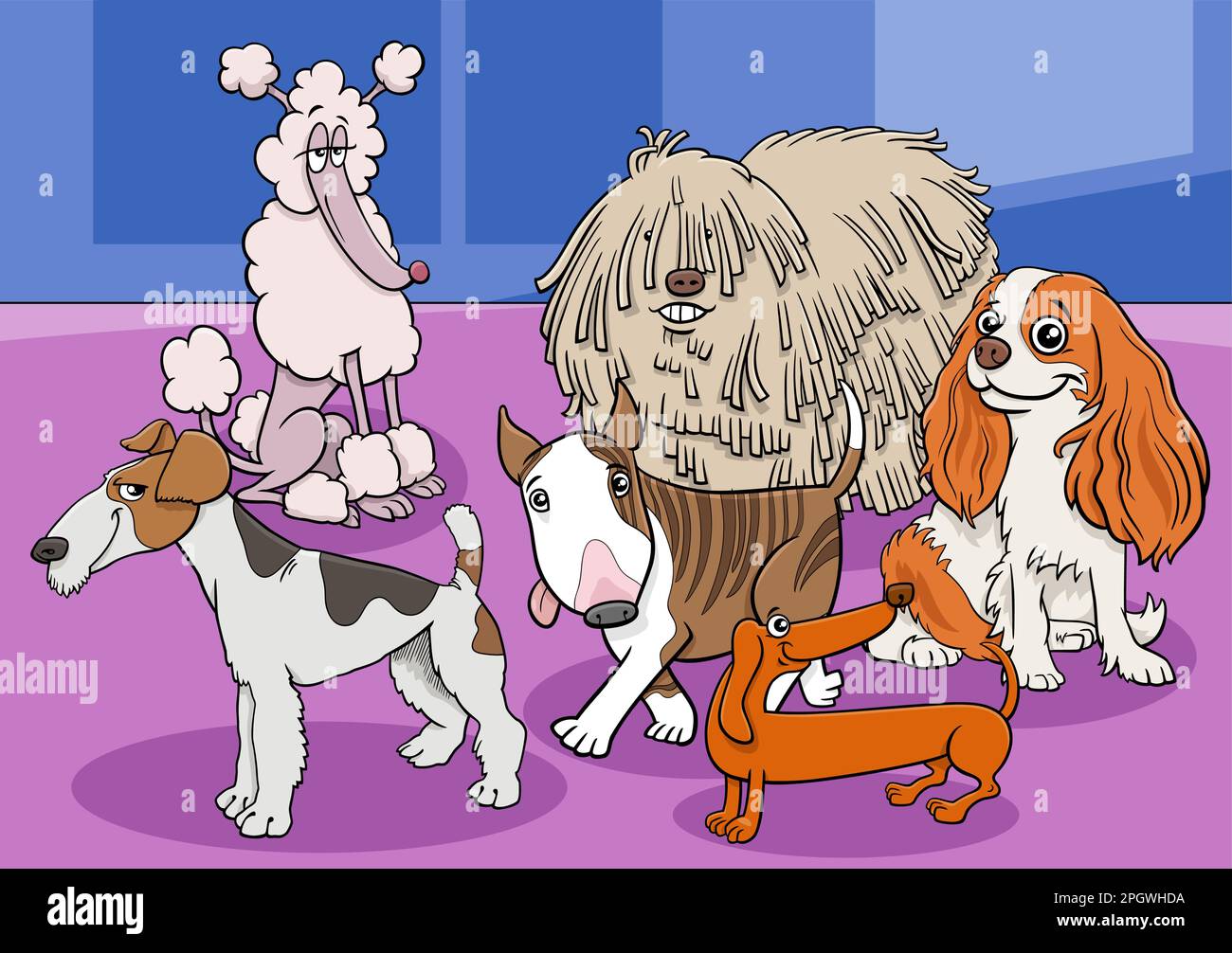 Cartoon illustration of funny purebred dogs and puppies comic animal ...