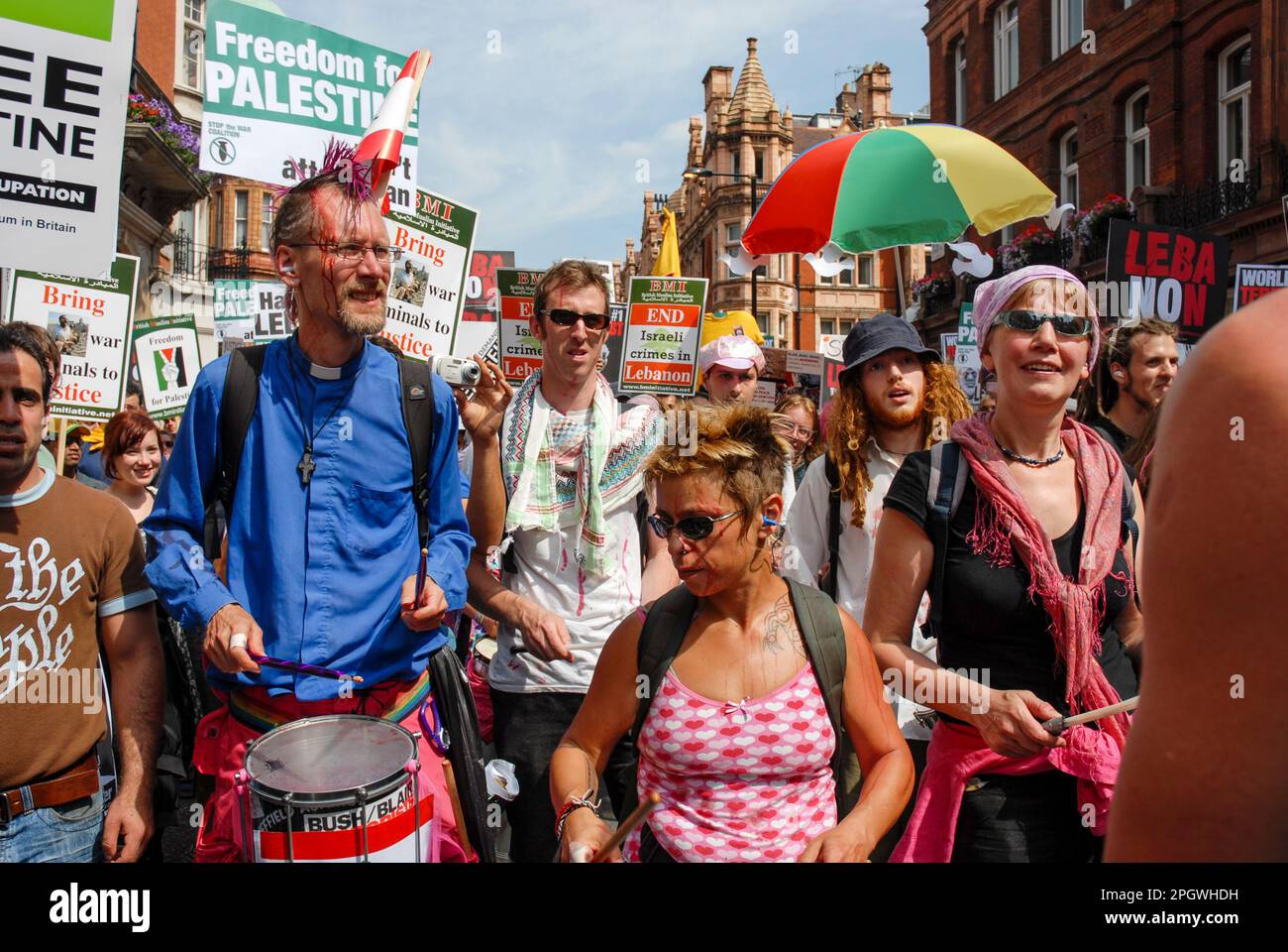 Israel - Hezbollah/ Lebanon war 2006. Demonstrators marching in London ...