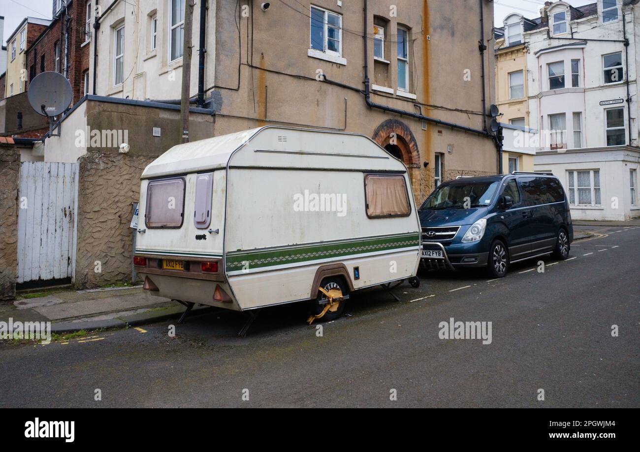 Old caravan parked on a street in Scarborough Stock Photo - Alamy