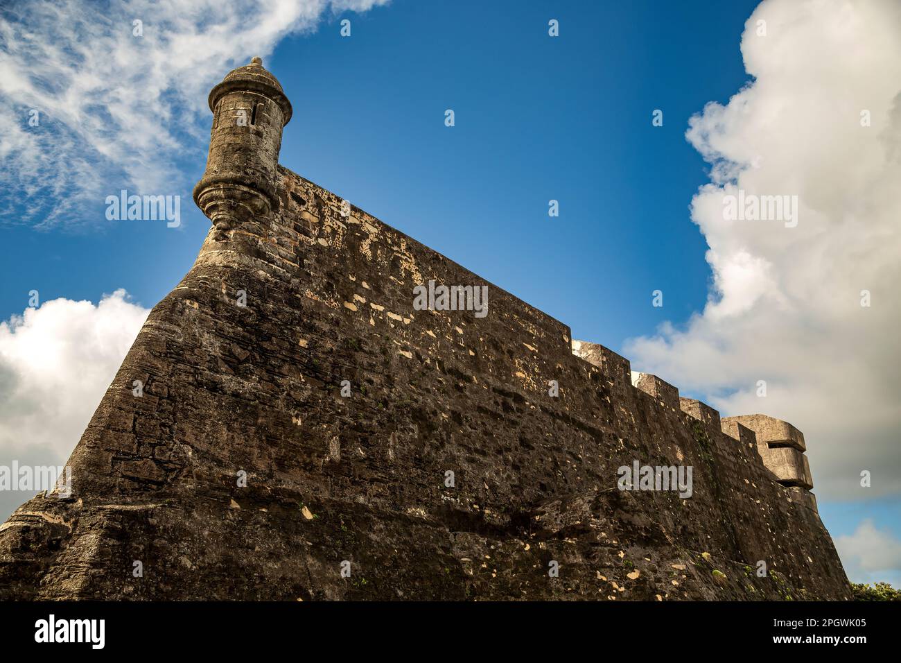 Sentry box and castle walls, San Cristobal Castle, San Juan National ...