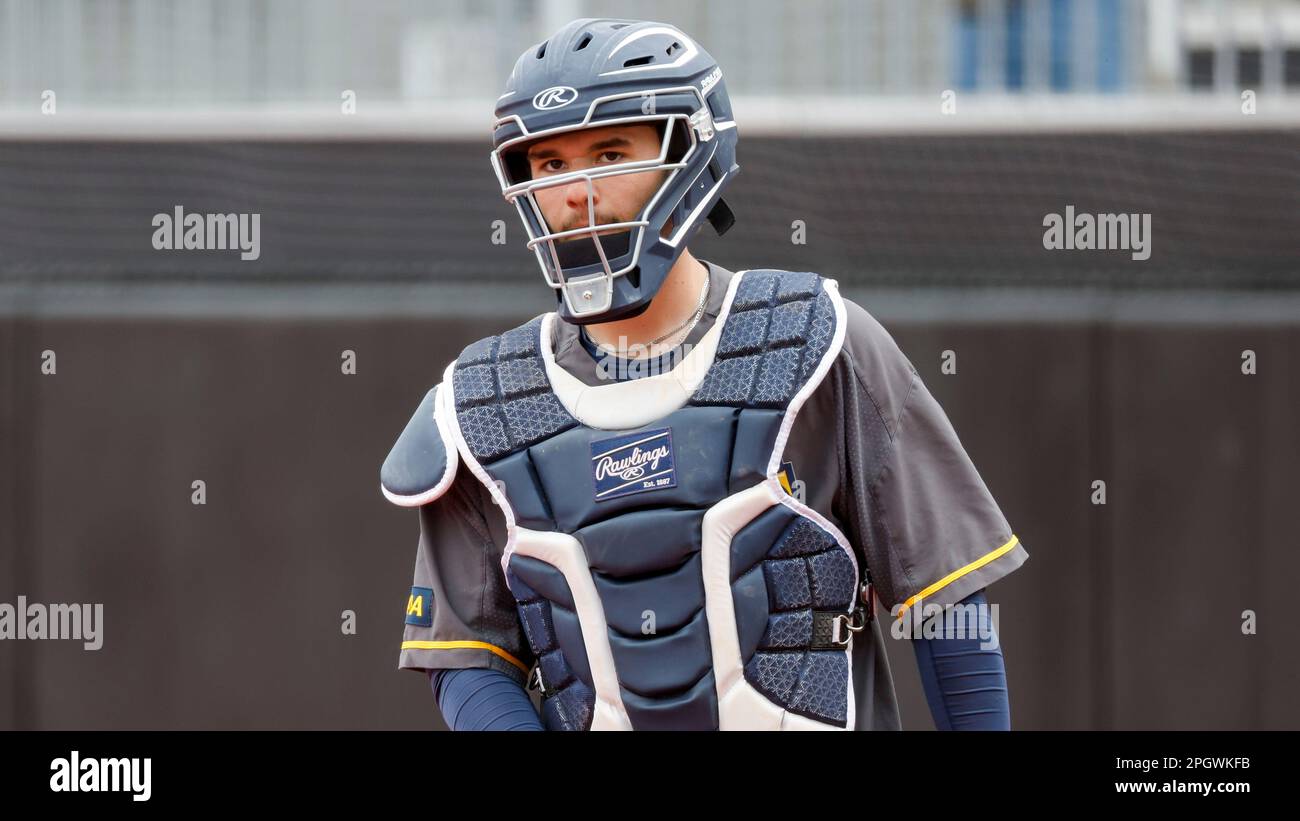 North Carolina A&T catcher Nick Lundquist (8) reacts during the first ...