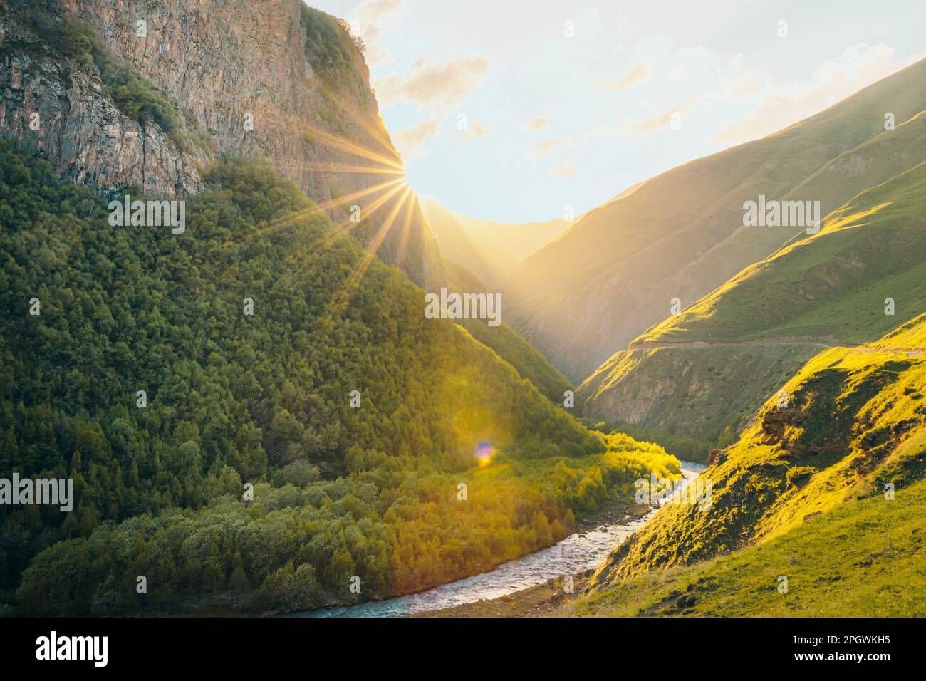 Scenic famous military road to Truso valley in Kazbegi national park ...