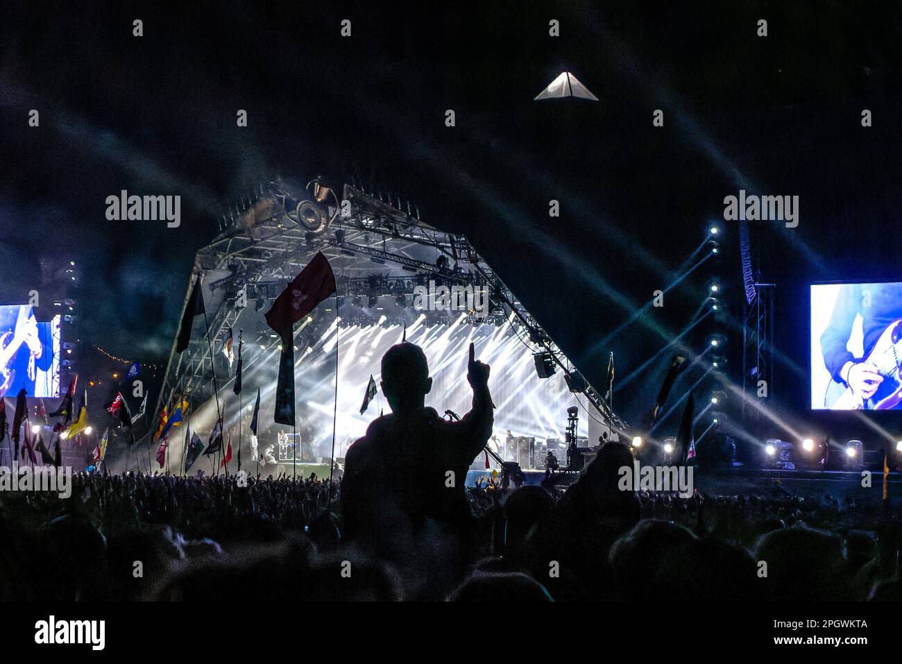 Glastonbury, June 29th 2014: In the crowd at the Pyramid Stage, during ...