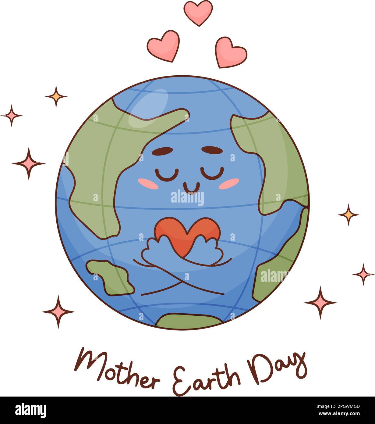 Cute cartoon character planet earth with heart. Vector illustration ...