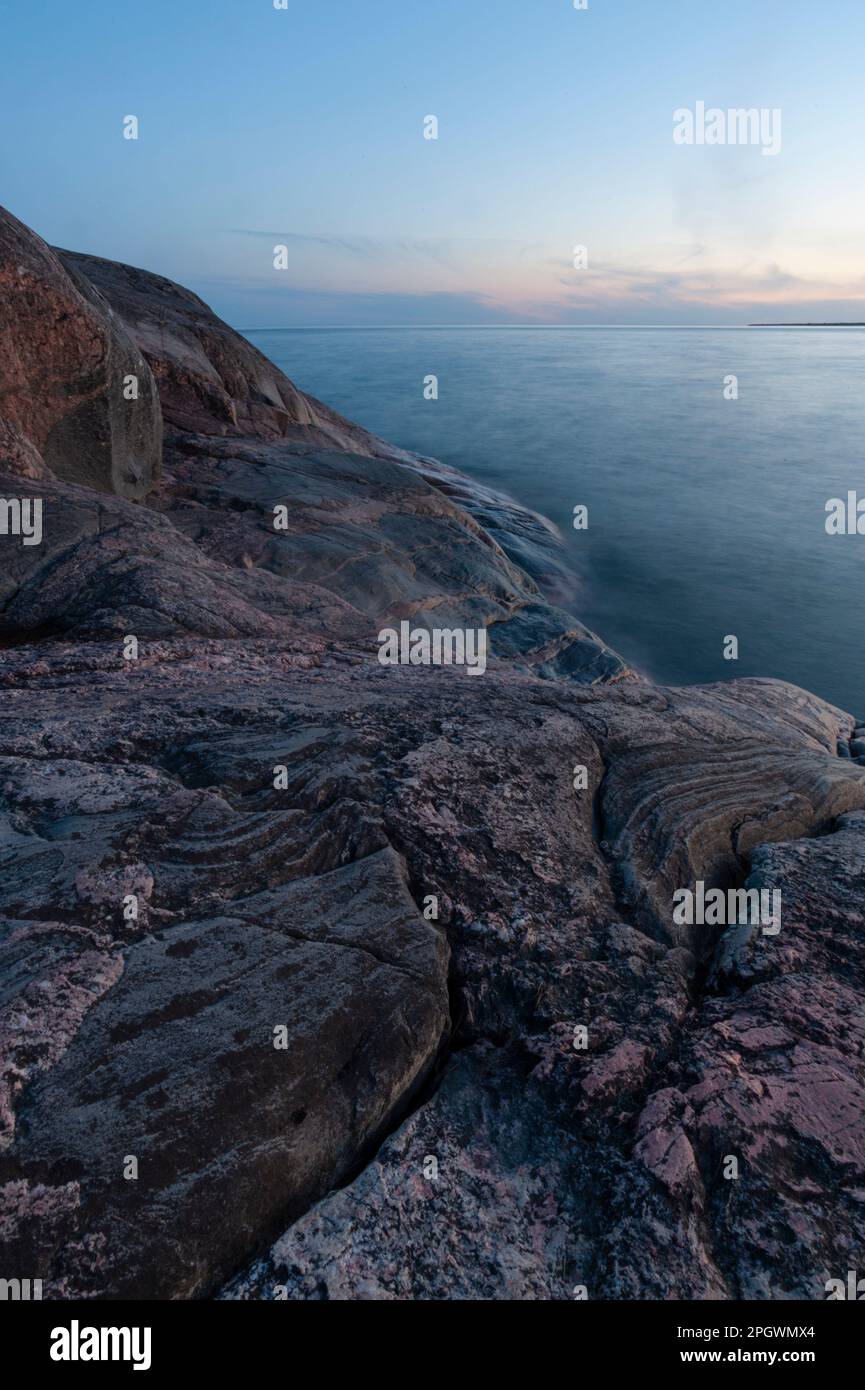 Lake Superior over granite shield rocks, Agawa Bay, Lake Superior ...