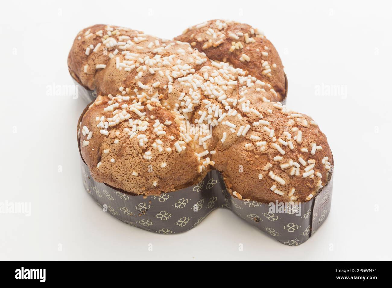 Close up on a colomba, traditional italian easter dessert, isolated on ...