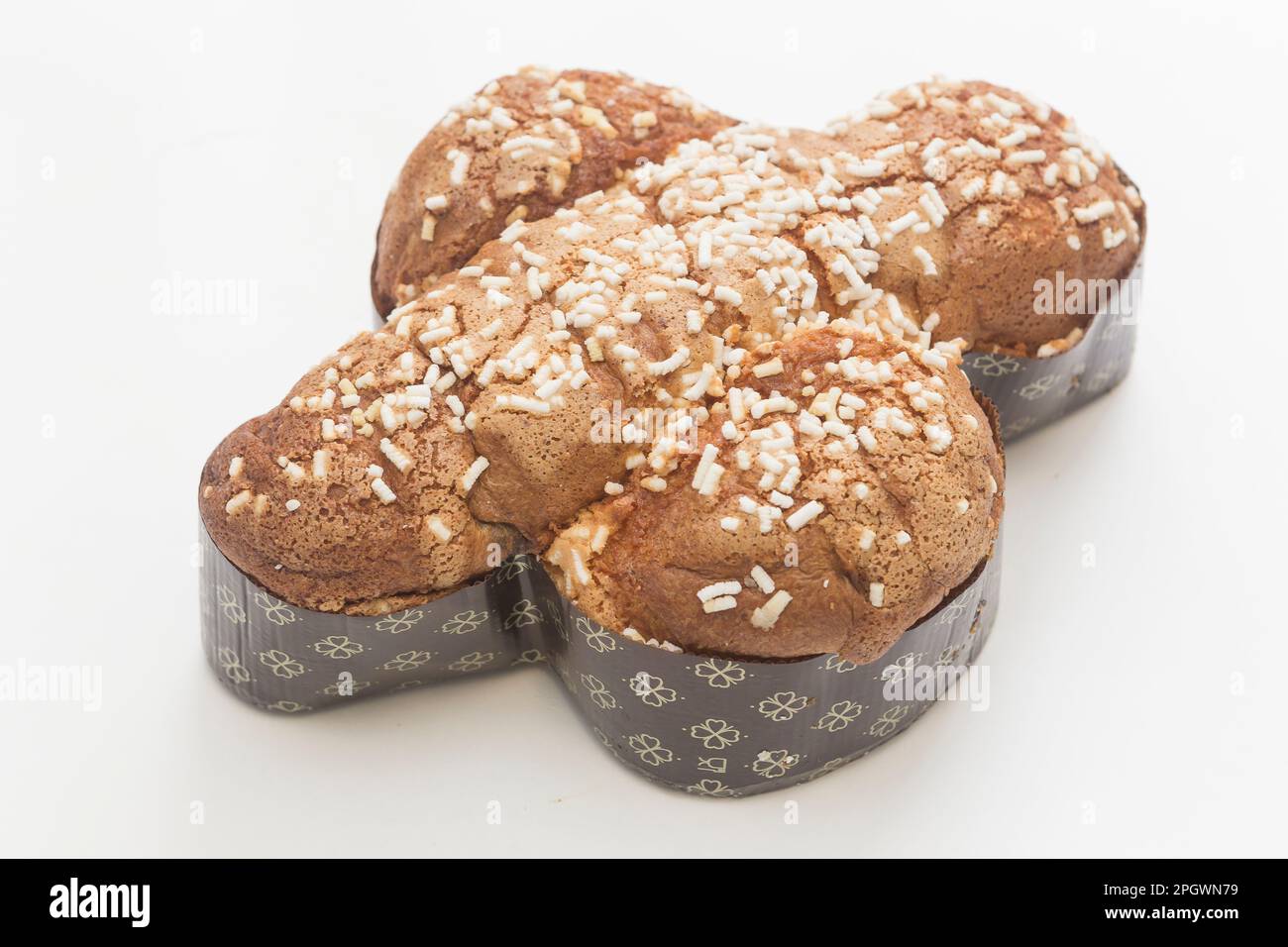 Close up on a colomba, traditional italian easter dessert, isolated on ...