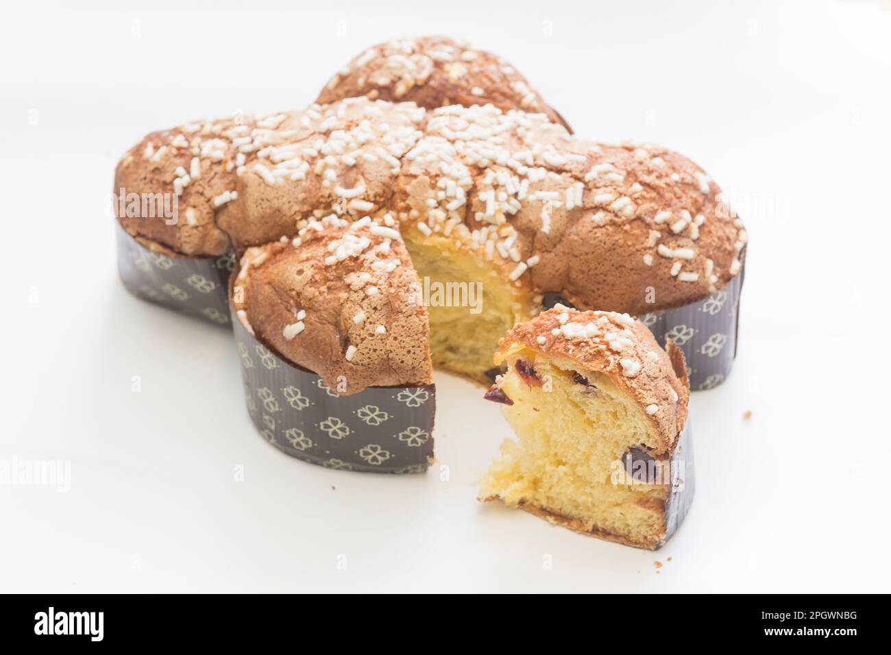 Close up on a colomba, traditional italian easter dessert, isolated on ...