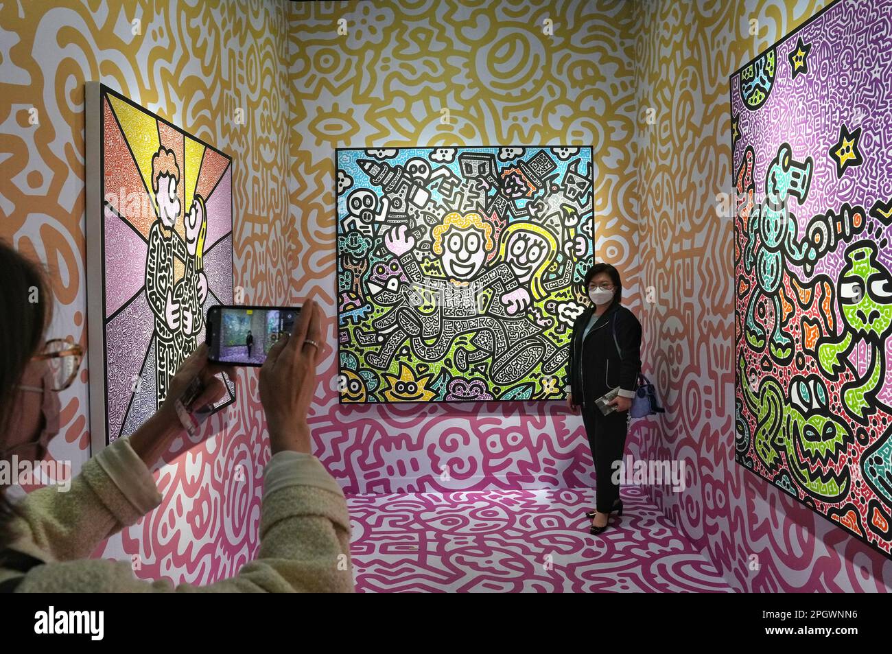 Artworks by artist MR DOODLE are on display at Art Basel Hong Kong 2023 ...