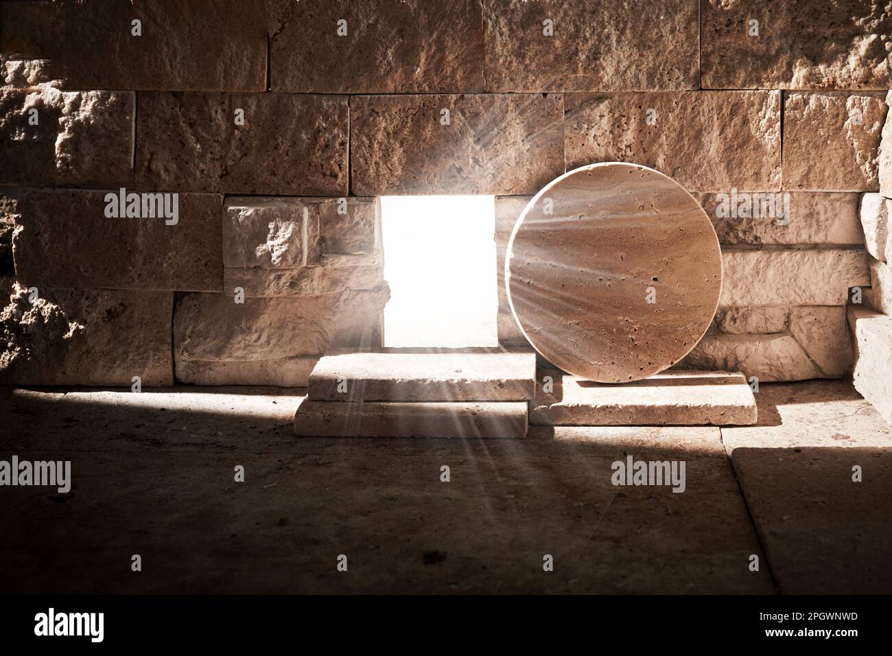 Light From Within The Tomb Of Jesus. Jesus Christ resurrection. Christian Easter concept Stock ...