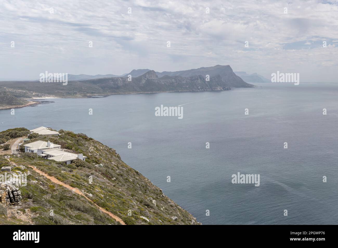 aerial landscape with eastern coast of Cape peninsula and False Bay ...