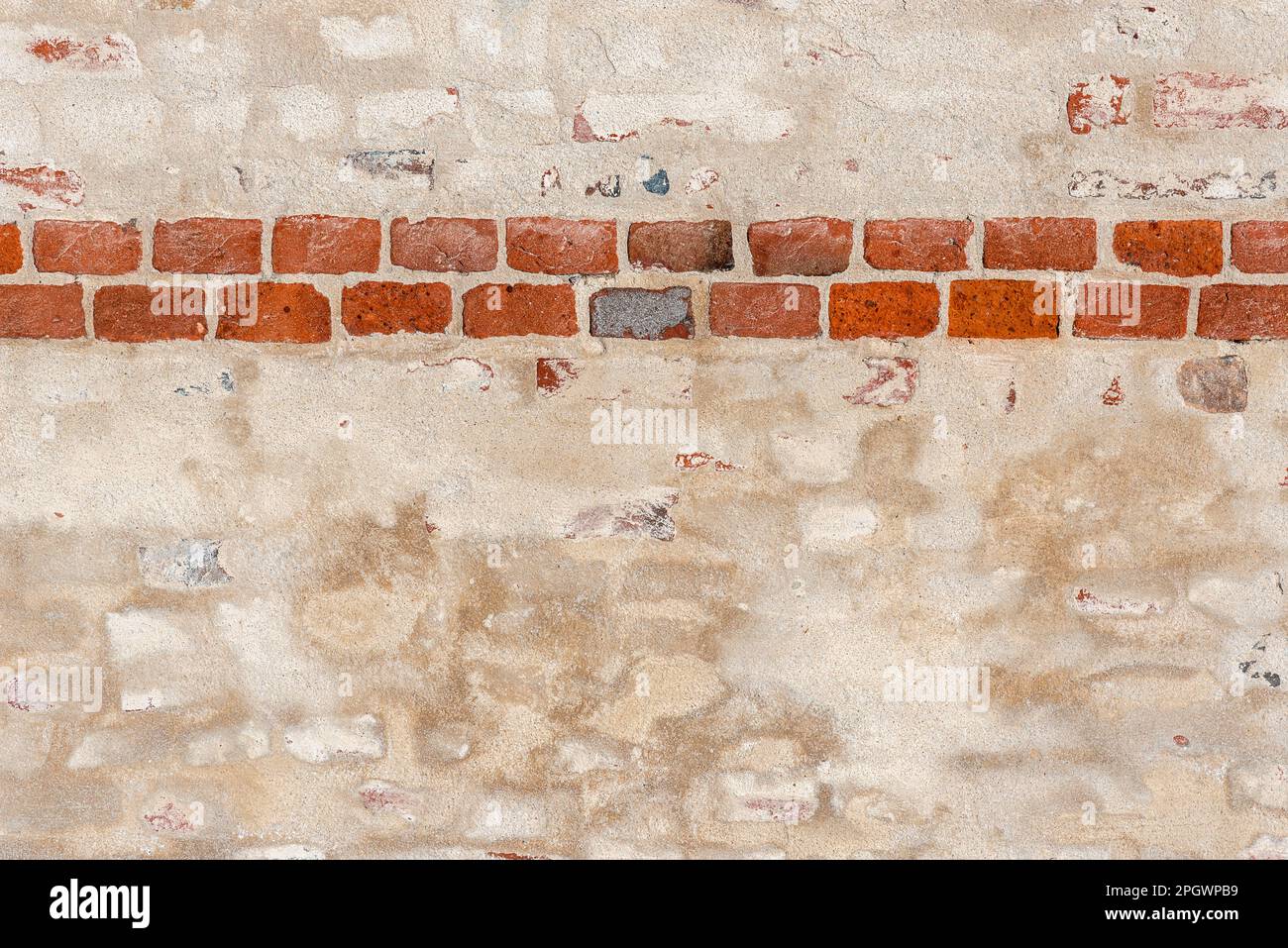 Wall texture with plaster and exposed antique red bricks, geometric ...