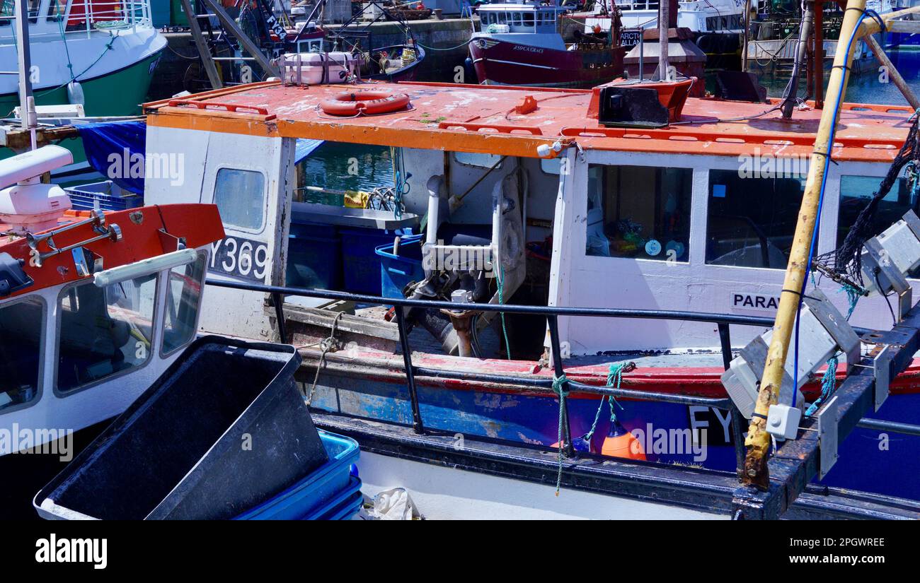 Plymouth, Devon, UK 06 July 2023: Fishing trawlers, large and small ...