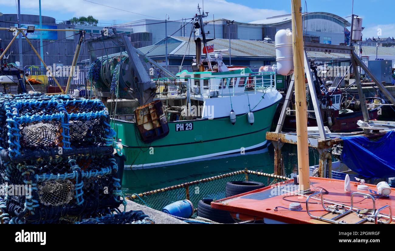Plymouth, Devon, UK 06 July 2023: Fishing trawlers, large and small ...
