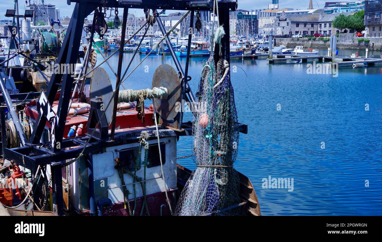 Plymouth, Devon, UK 06 July 2023: Fishing trawlers, large and small ...
