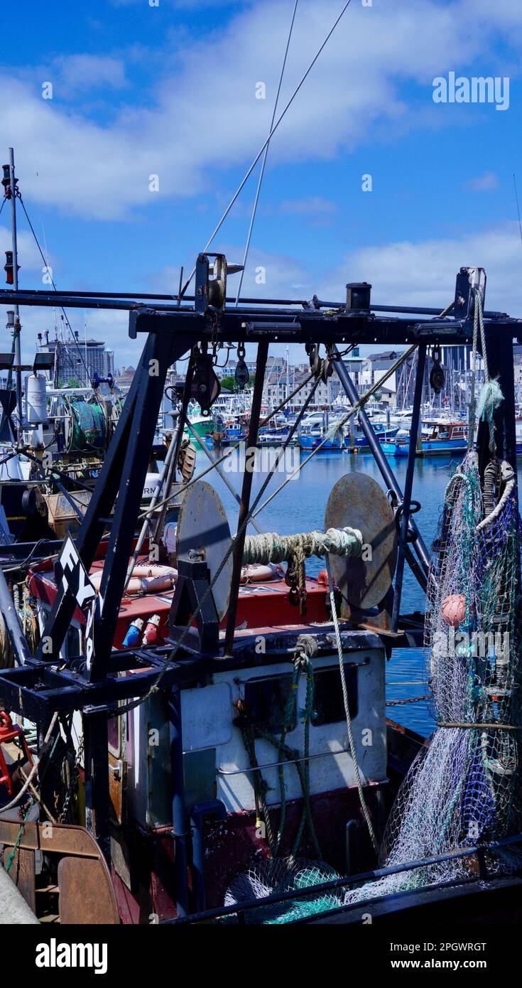 Plymouth, Devon, UK 06 July 2023: Fishing trawlers, large and small ...
