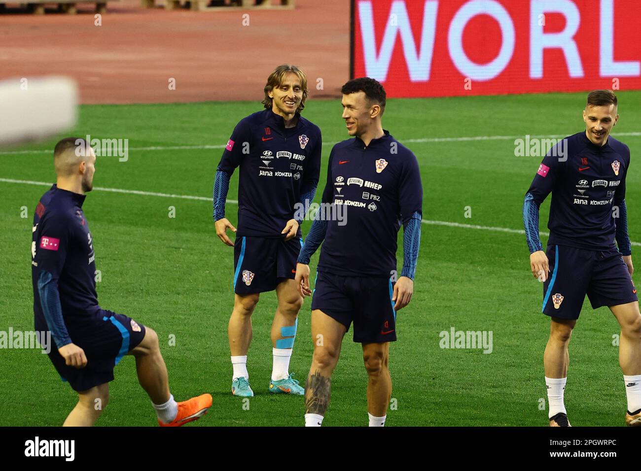 Luka Modric, Ivan Perisic and Mislav Orsic of Croatia during the ...