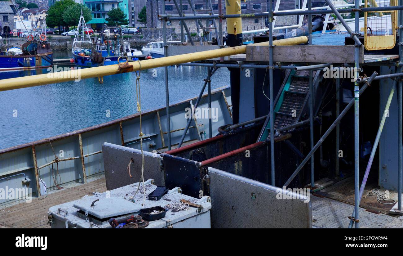 Plymouth, Devon, UK 06 July 2023: Fishing trawlers, large and small ...
