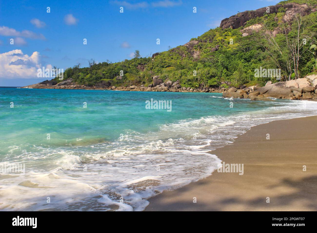 Scenic vistas from the rarely visited Anse Major beach on the northern ...