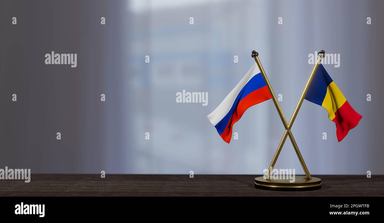 Russia and Chad flags on table. Negotiation between Chad and Russia. on ...