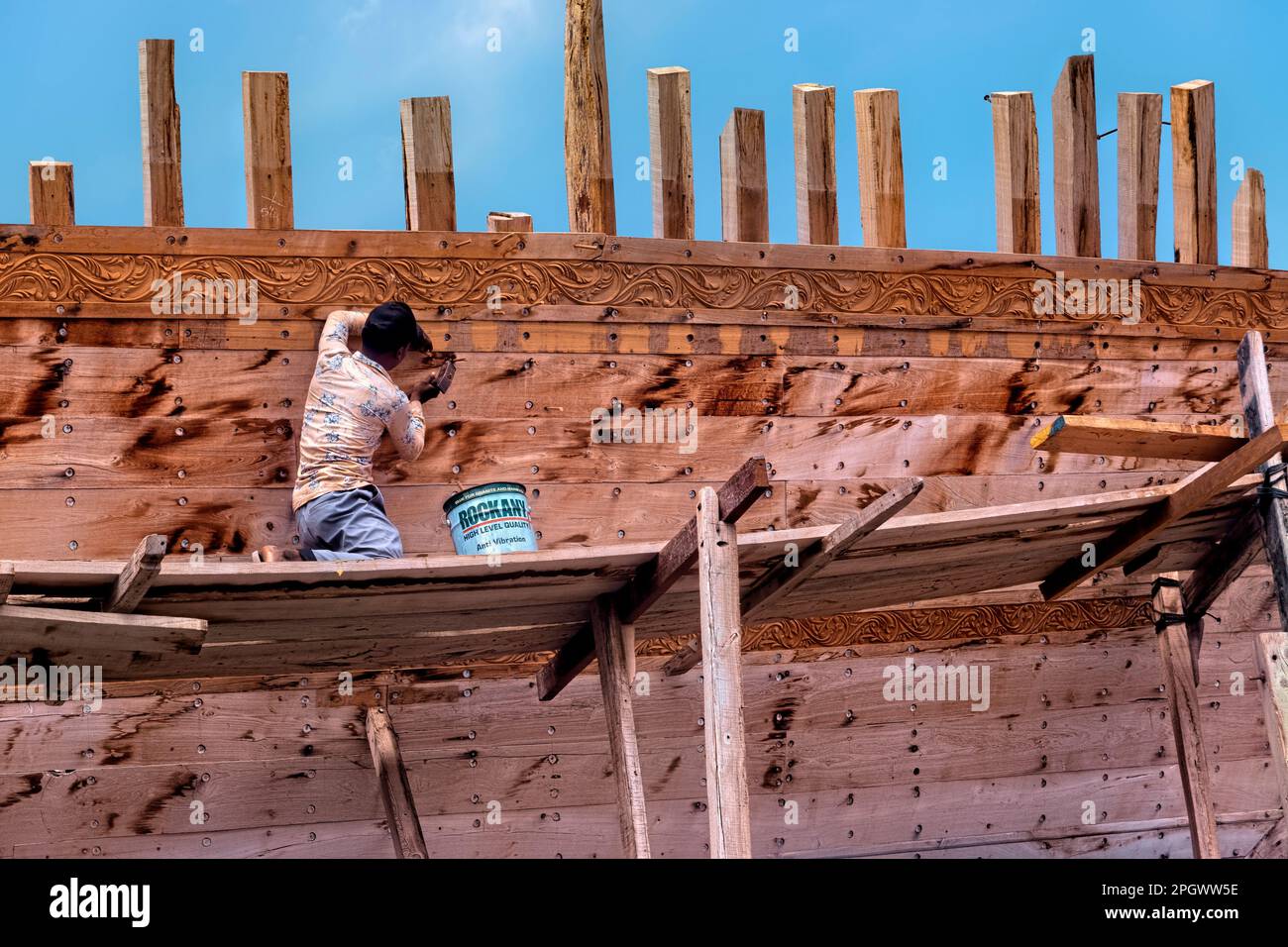 Nail craftsmanship on the giant traditional dhow Al Ghanja in the ...