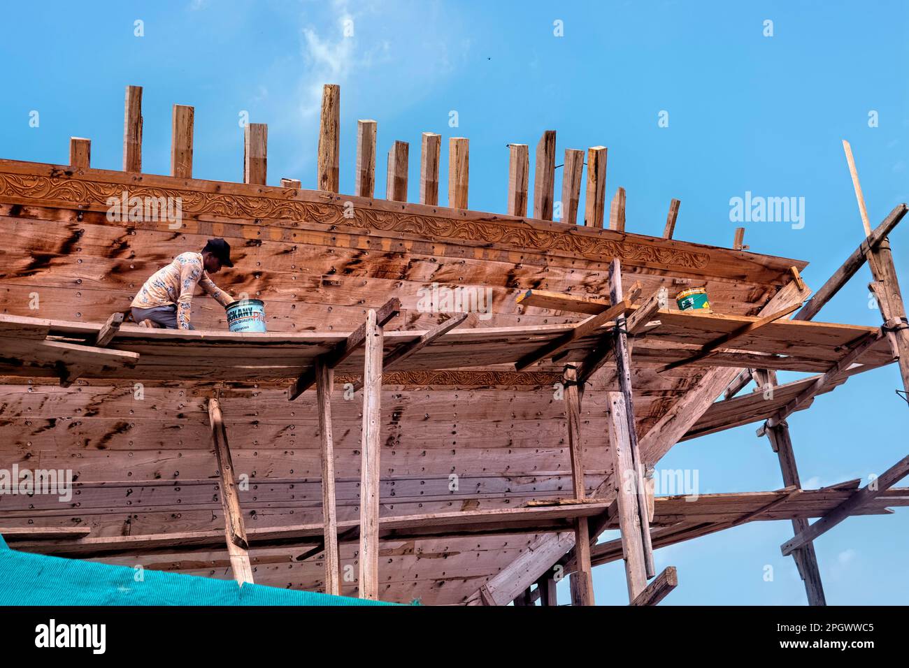 Nail craftsmanship on the giant traditional dhow Al Ghanja in the ...