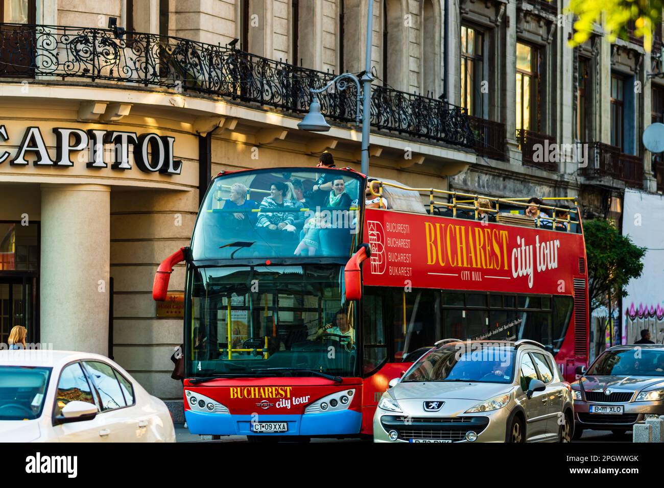 Tourist double decker red bus. Bucharest City Tour Bus. Bucharest ...