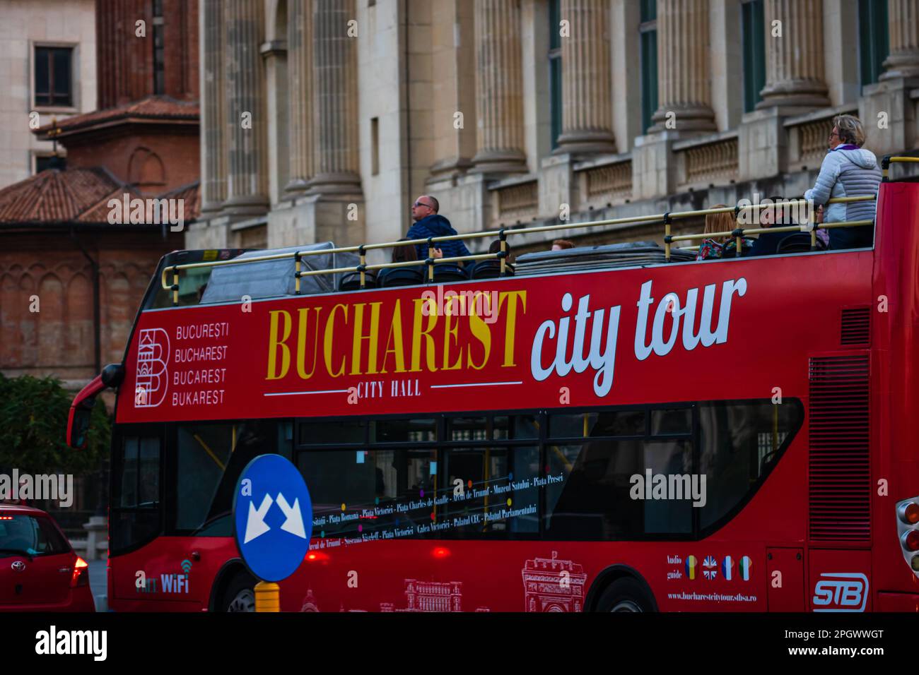 Tourist double decker red bus. Bucharest City Tour Bus. Bucharest ...