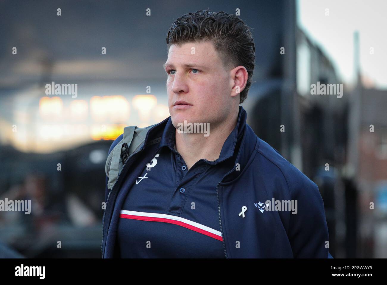Wakefield, UK. 24th Mar, 2023. Rhys Kennedy #15 of Hull KR arrives at ...