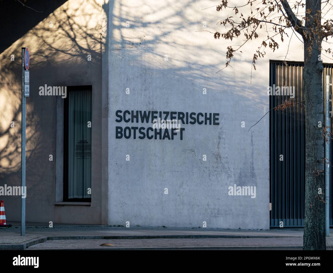 Schweizerische Botschaft (Swiss Embassy) building and sign in the ...