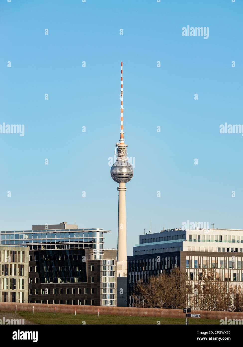 TV tower and buildings of the city. Famous urban skyline of Berlin with ...