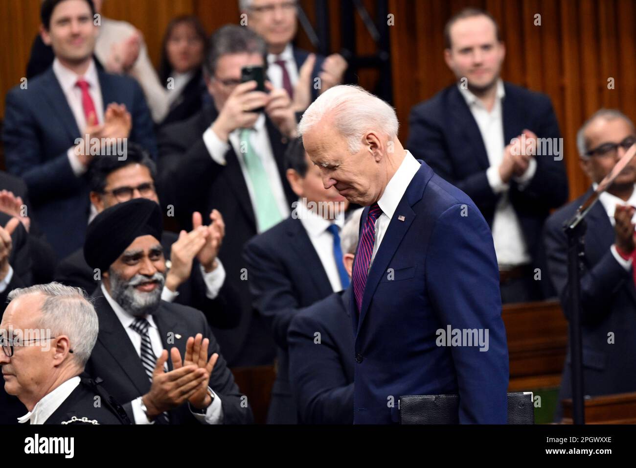 President Joe Biden arrives to speak at the Canadian Parliament in Ottawa, Canada, Friday, Mach ...