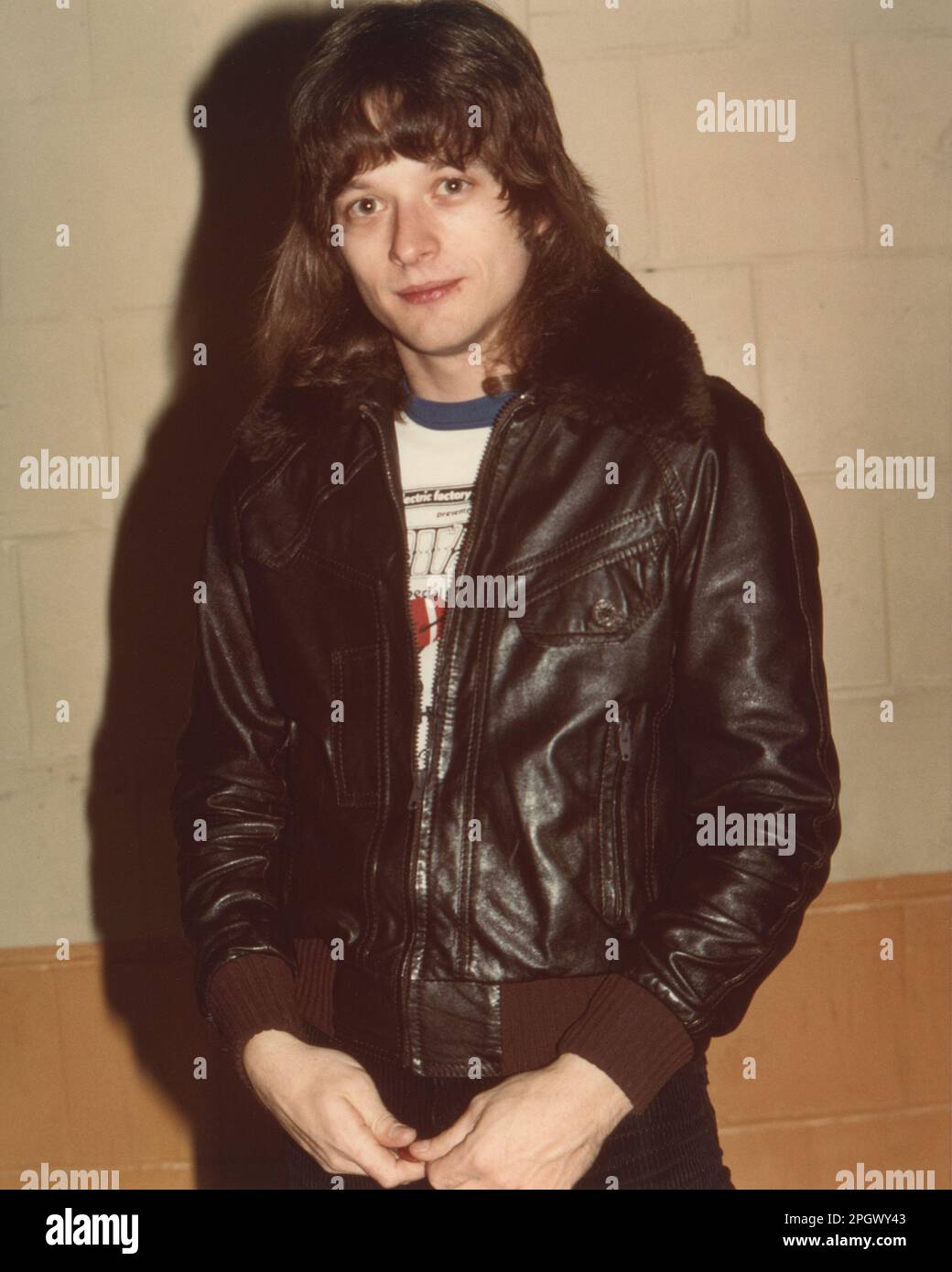 Guitarist Chris Solberg of the Eddie Money band, posing backstage at ...