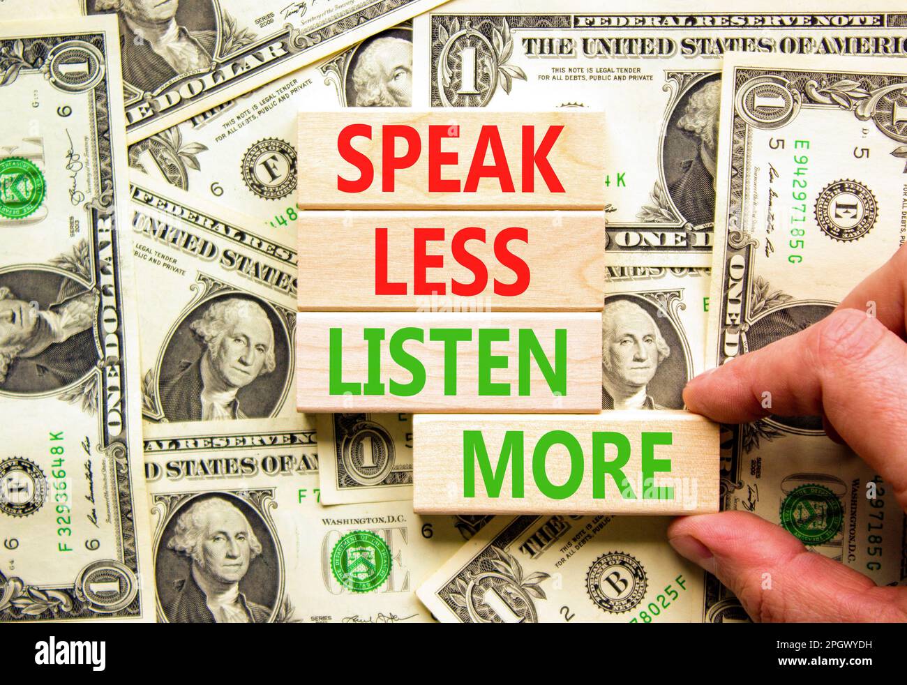 Speak less listen more symbol. Concept words Speak less listen more on ...
